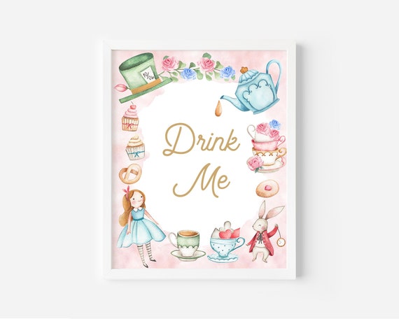 Instant Download Alice in Wonderland Drink Me Sign Modern Birthday Sign ...