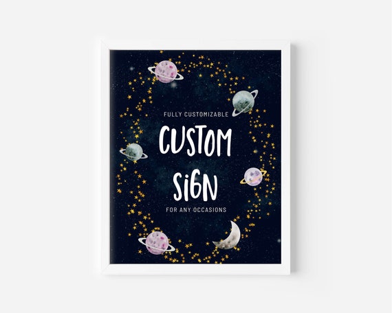 Editable Space Galaxy Custom Sign Modern Birthday Decor Printable Cute ...