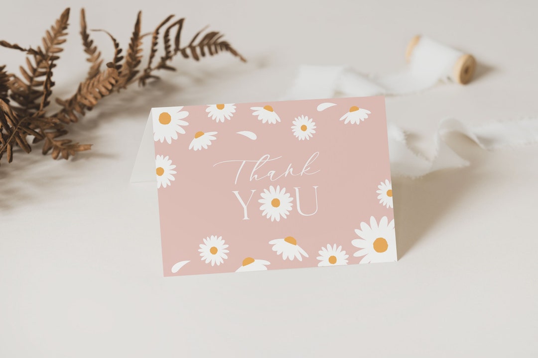 Daisy Thank You Card Fold Card Birthday Decor Digital Template ...