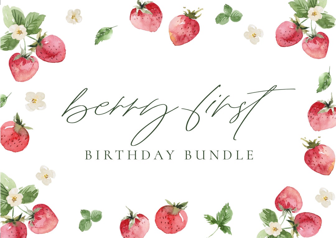 Editable Strawberry Berry First Birthday Party Bundle Strawberry ...