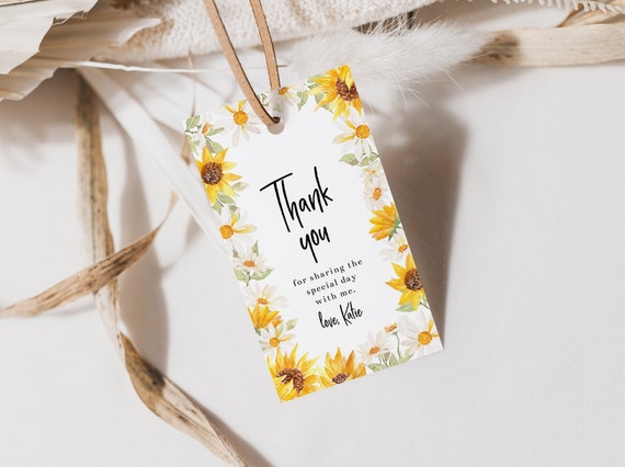 Editable Watercolor Daisy Thank You Tag Favor Tag Flower Floral Gift ...