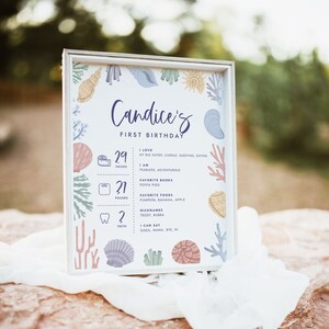 Editable Sea Shell Birthday Milestone Sign Stats Board Under the Sea ...