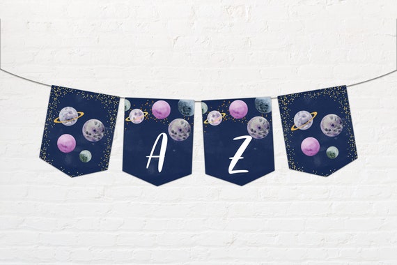 Editable Space Galaxy Happy Modern Birthday Banner Party Flag Birthday ...