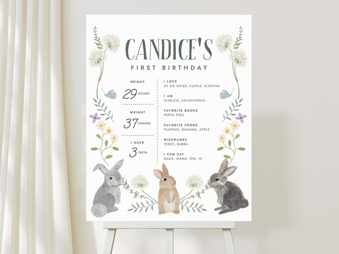 Some Bunny First Birthday Milestone Sign Stats Board Cute Rabbit Bunny ...