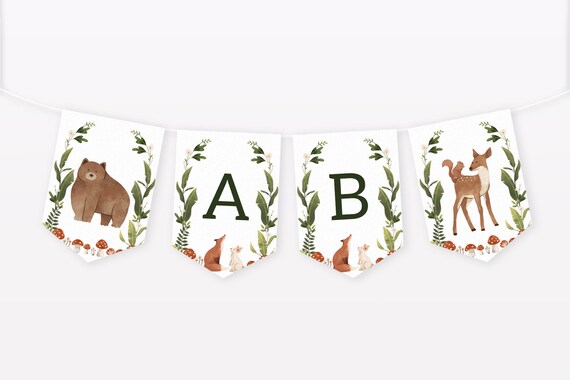 Woodland Animal Happy Birthday Banner Banner Woodland Animal Happy ...