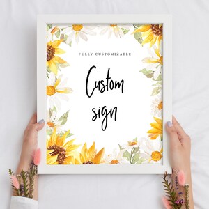 Editable Watercolor Daisy Custom Sign Printable Cute Soft Pastel Corjl ...