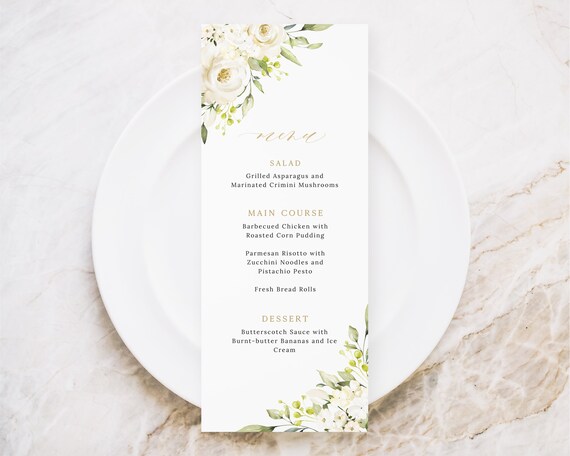 Editable Rose Floral Flower Menu Card Modern Simple Wedding Printable ...