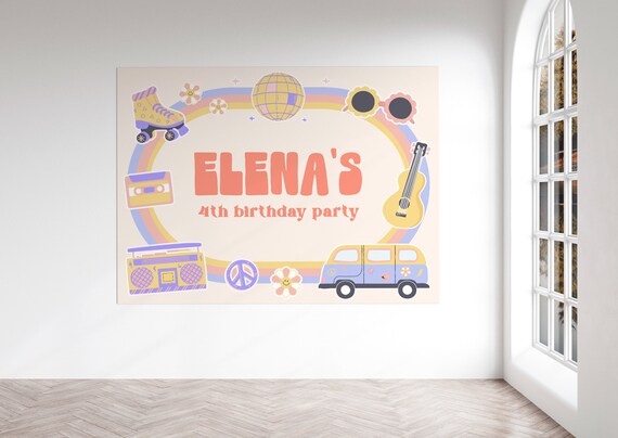 Editable Groovy Disco Party Birthday Party Backdrop Retro Disco Ball ...