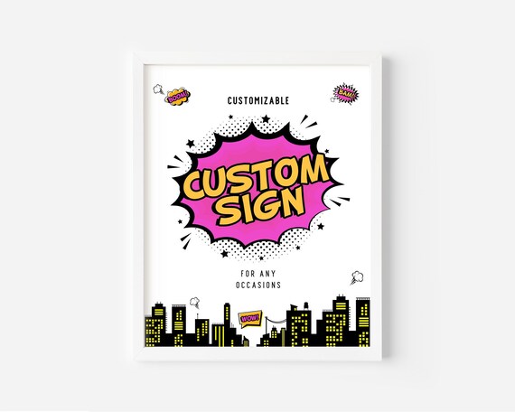 Superhero Custom Sign Superheroes Modern Birthday Sign Custom Sign ...