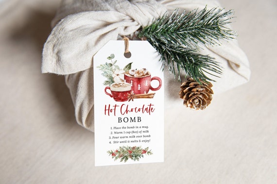 Editable Christmas Hot chocolate Bomb Tag Gift Tag Holiday Hot Cocoa ...