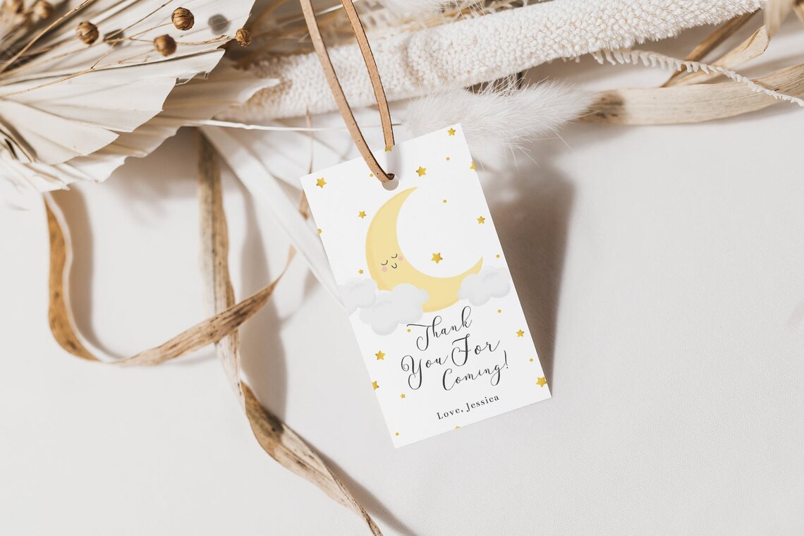 Editable Over the Moon Gift Tag Pastel Birthday Thank You Gold - Etsy