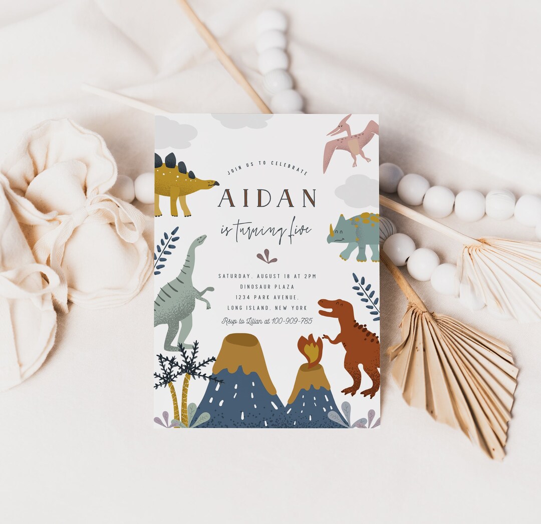 Plantilla de invitación de cumpleaños de dinosaurio Invitación editable ...