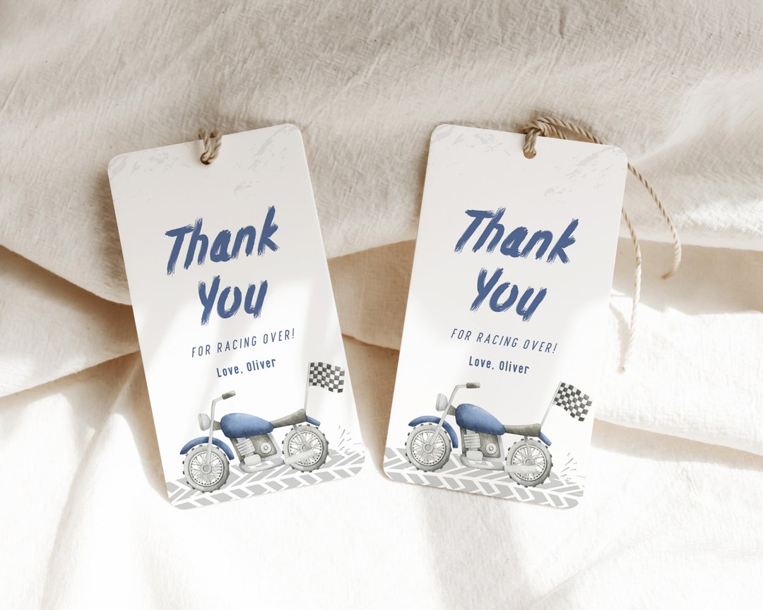 Motorbike Thank You Tag Motorcycle Race on Over Gift Tag Party Favor ...