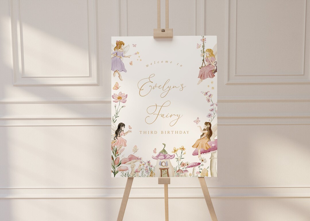 Editable Fairy Birthday Welcome Sign Fairies Garden Custom Sign Baby ...