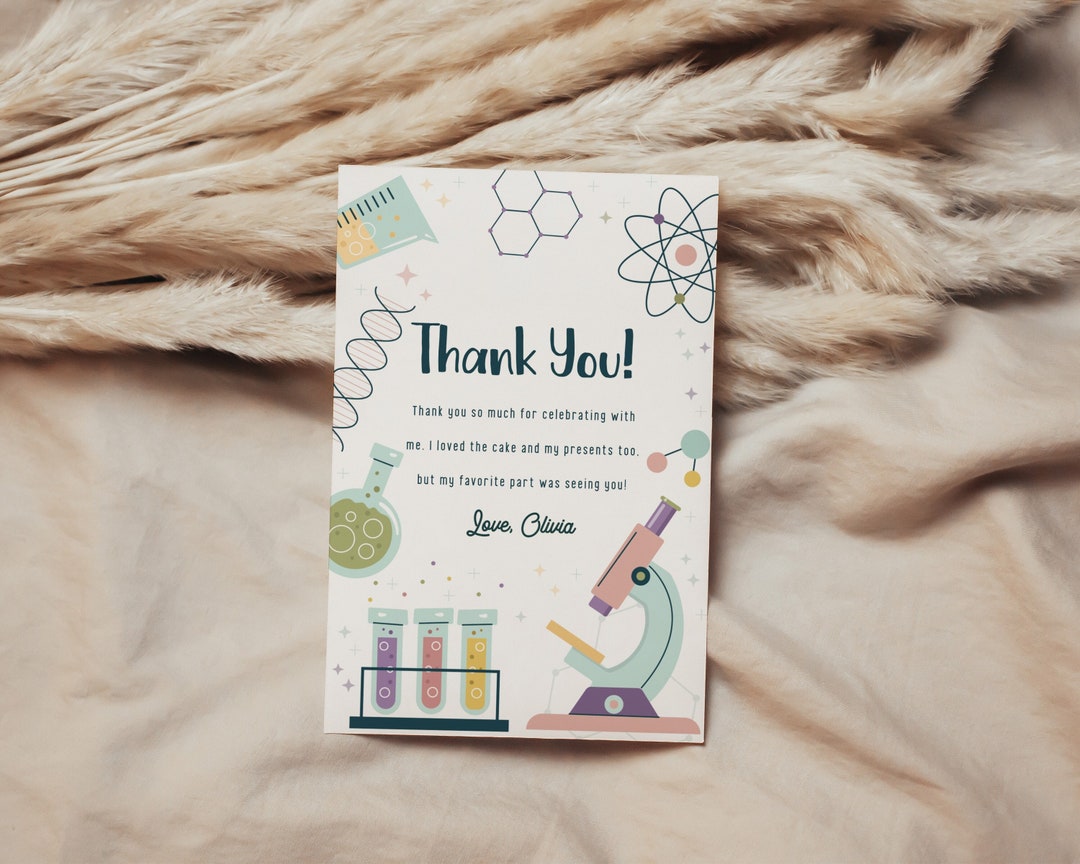 Editable Science Thank You Card Birthday Thank You Note Birthday ...