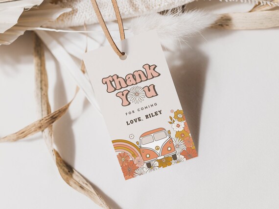 Editable Groovy Thank You Tag Favor Tag Retro Flower Hippie 70s Vibe ...