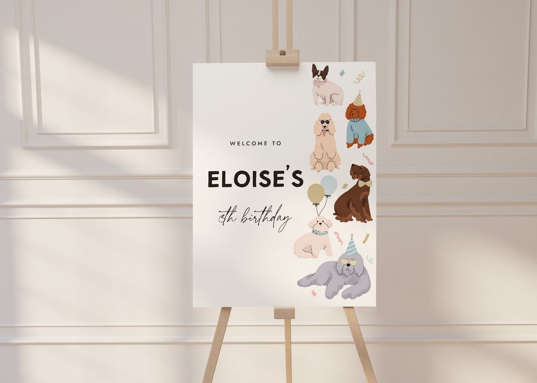 Editable Puppy Dog Birthday Welcome Sign Custom Sign Birthday Decor ...