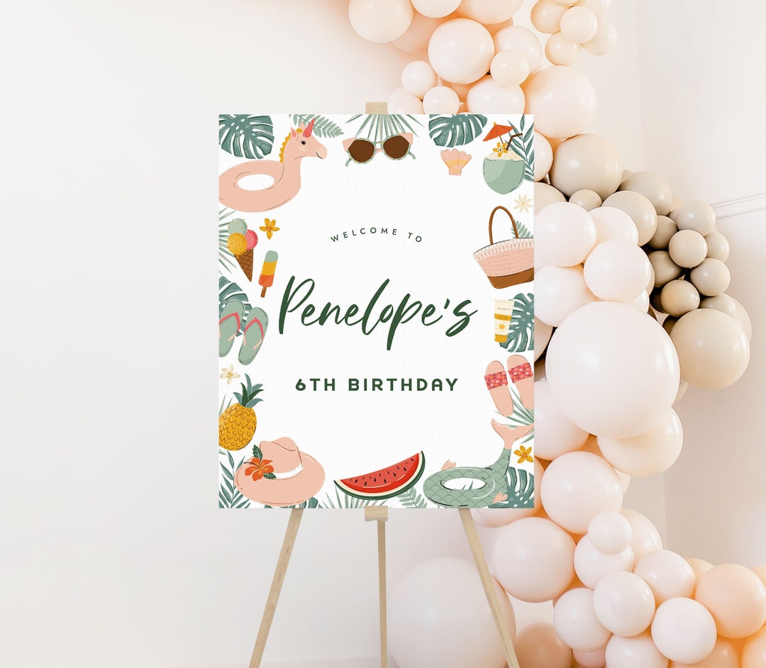 Pool Party Welcome Sign Custom Sign Summer Floats Editable Digital ...