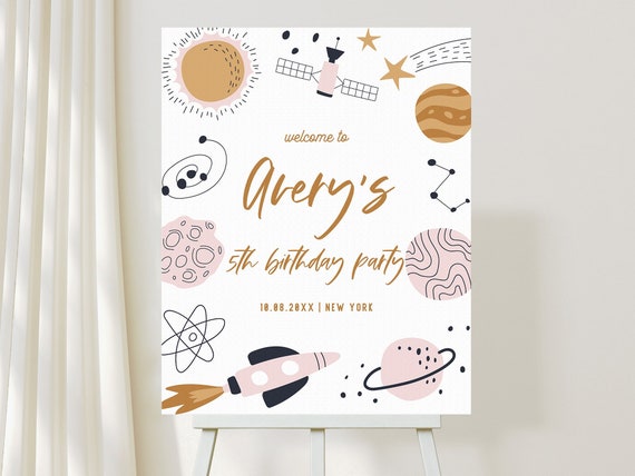 Outer Space Welcome Sign Space Modern Birthday Sign Custom Sign Party ...