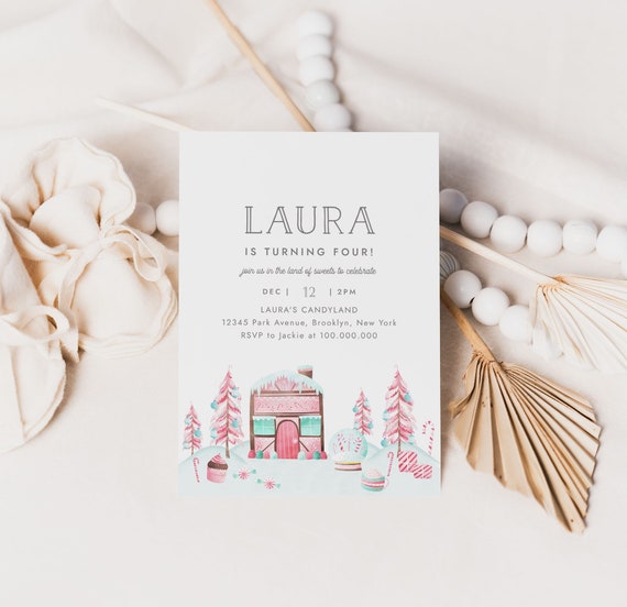 Christmas Gingerbread House Winter Modern Birthday Invitation Christmas ...