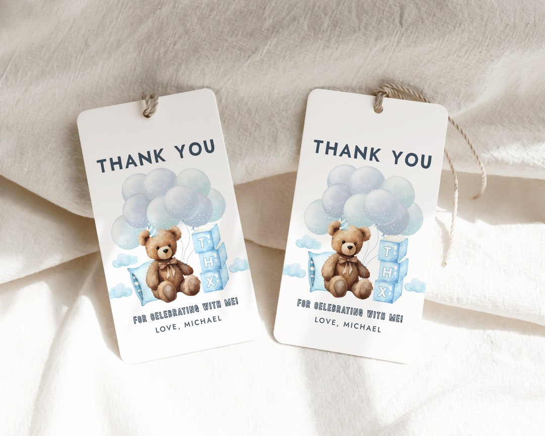 Editable Teddy Bear Thank You Tag Beary First Gift Tag Favor Tag ...