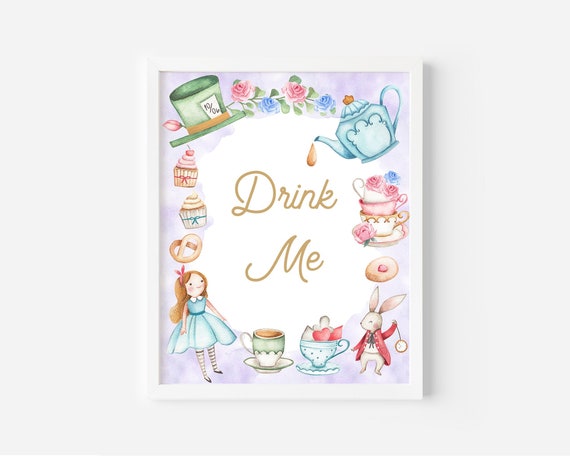 Instant Download Alice in Wonderland Drink Me Sign Modern Birthday Sign ...