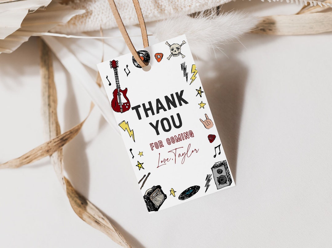 Editable Rock Star Thank You Tag Guitar Favor Tag Rock Band Gift Tag ...
