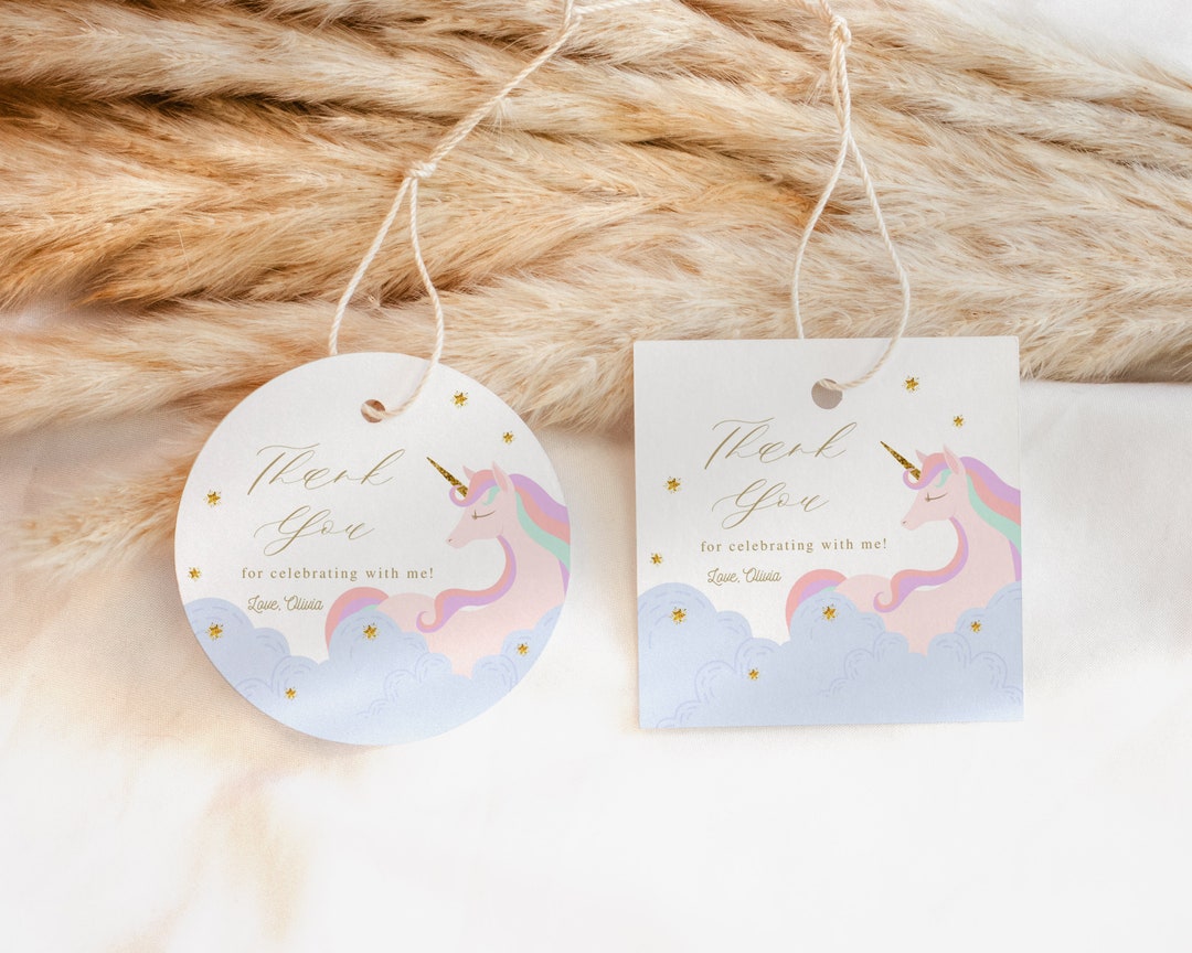 Editable Magical Unicorn Thank You Tag Birthday Gift Tag Birthday Decor ...