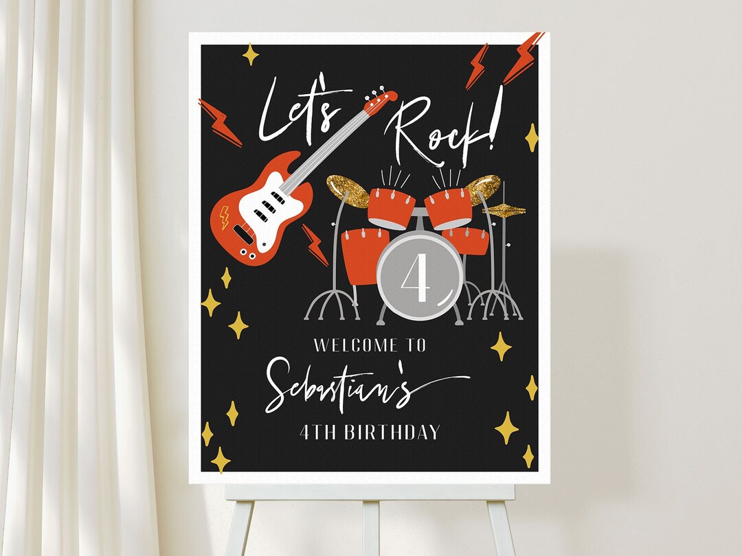 Rock Star Birthday Welcome Sign Rock Guitar Birthday Sign Custom Sign ...