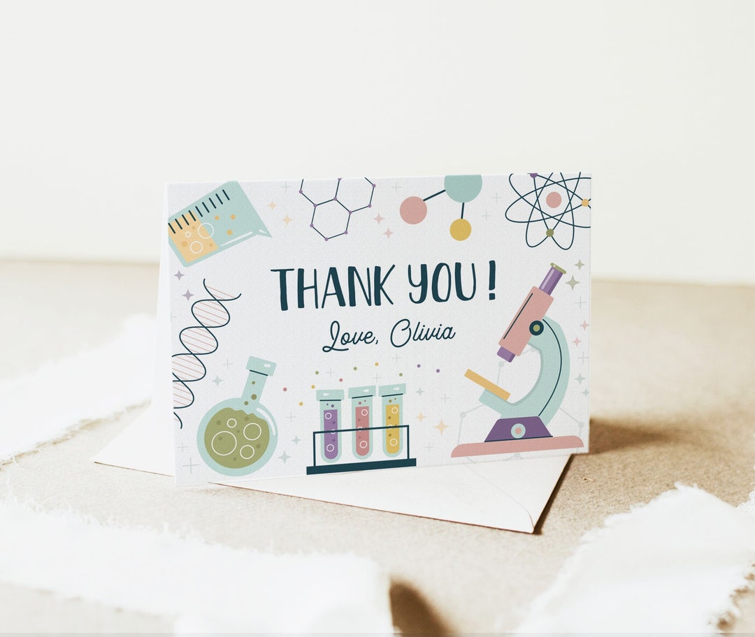 Science Thank You Card Science Birthday Experiment Birthday Thank You ...
