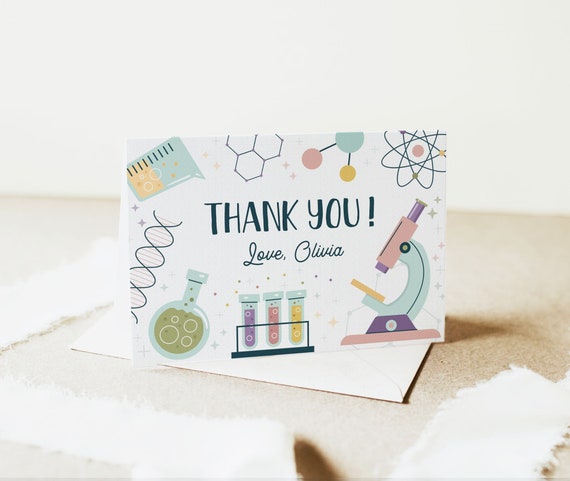 Science Thank You Card Science Modern Birthday Experiment Birthday ...