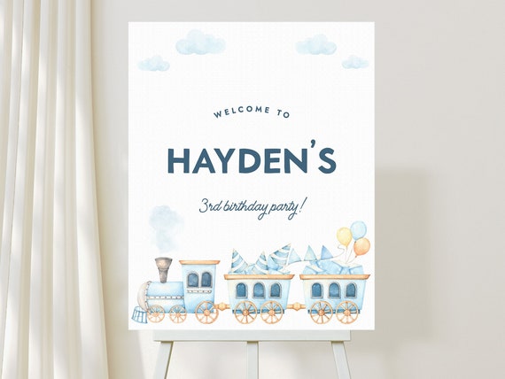 Train Modern Birthday Welcome Sign Train Transportation Birthday Poster ...