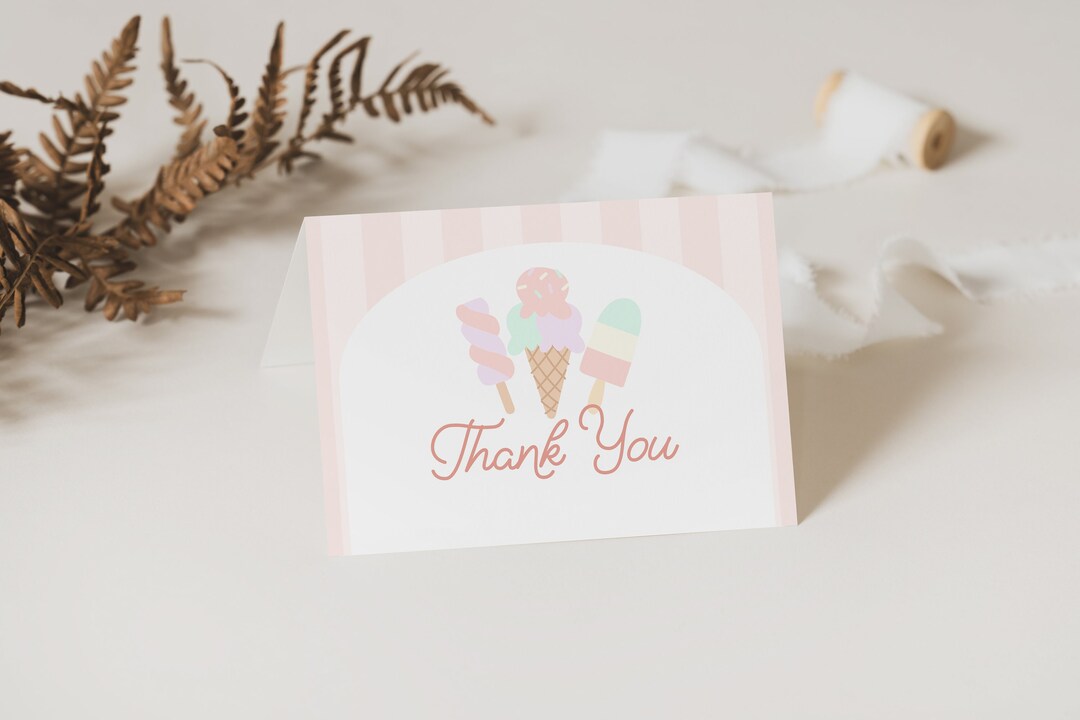 Editable Ice Cream Thank You Card Thank You Note Fold Card Gift Card ...