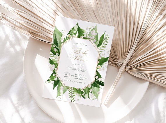 Editable Lily Baby Shower Invitation Printable Modern Birthday Flower ...