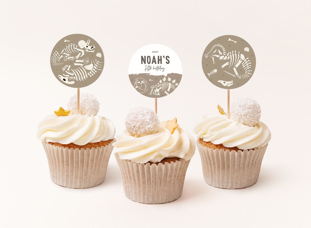 Dino Dig Dinosaur Fossils Birthday Party Cupcake Topper Cake Topper ...