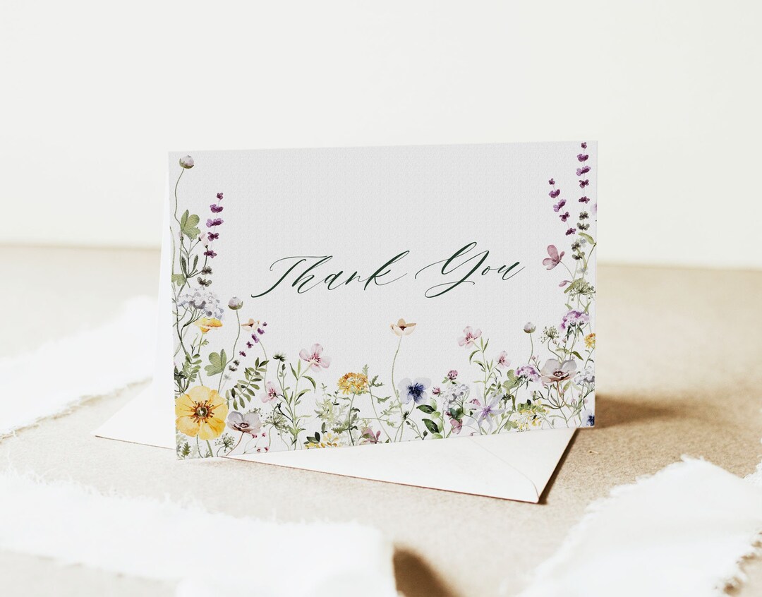 Wildflower Thank You Card Thank You Note Fold Card Gift Card Editable ...