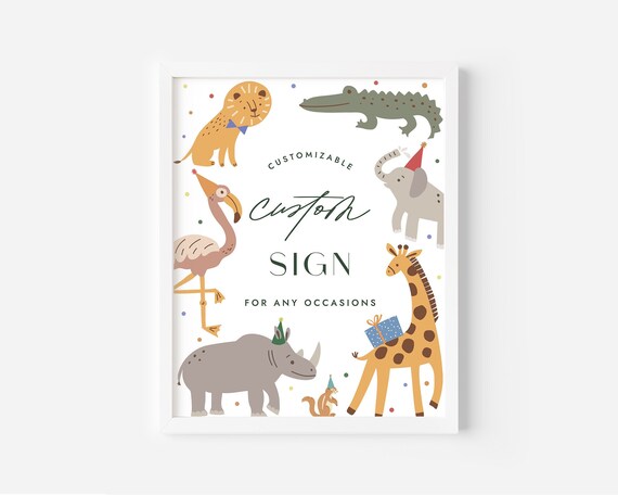 Wild One Animal Modern Birthday Custom Sign Wild Animal Birthday Sign ...