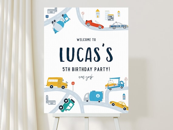 Transportation Modern Birthday Welcome Sign Cars Birthday Printable ...