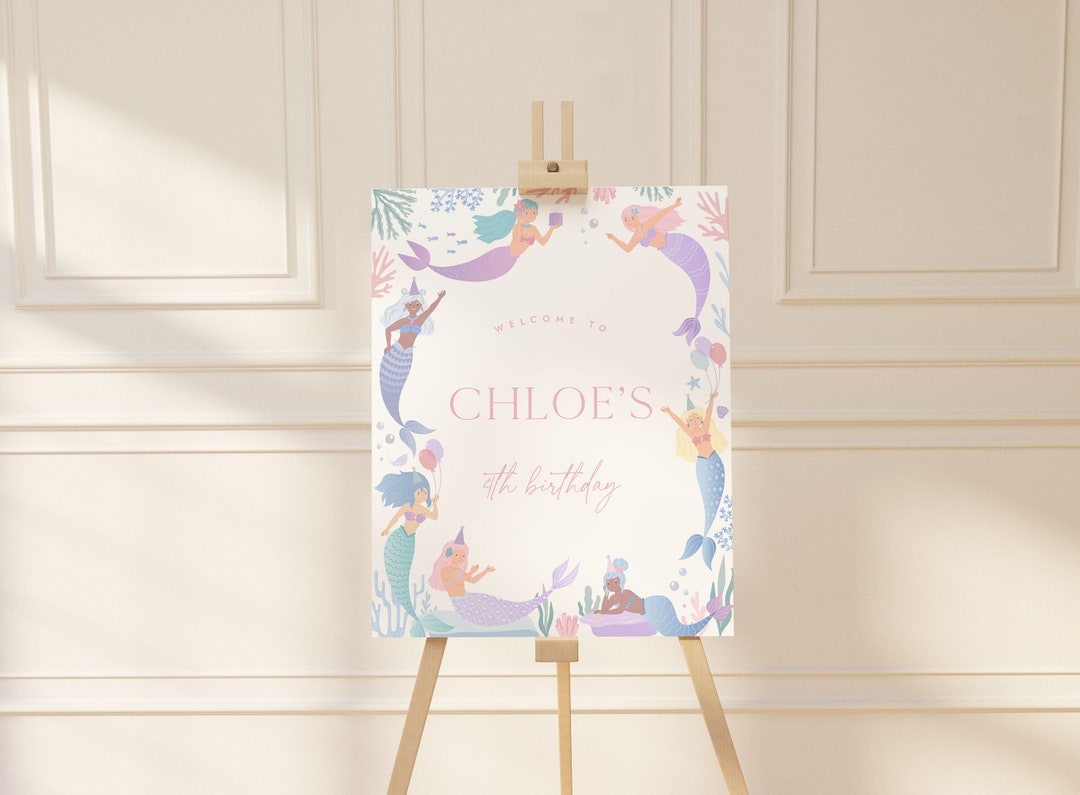 Mermaid Birthday Welcome Sign Under the Sea Custom Sign Welcome Poster ...