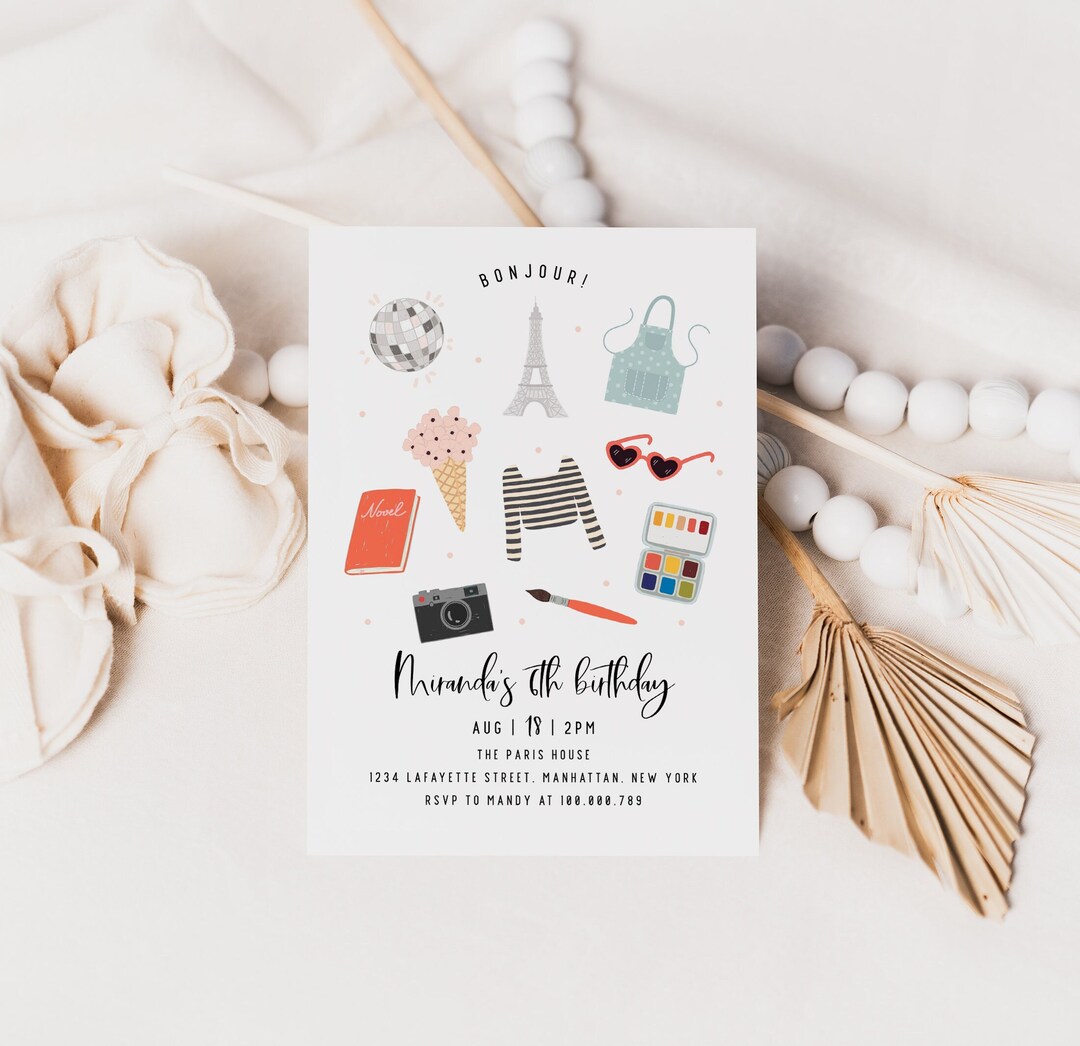 Bonjour Paris Painting Birthday Invitation Template Birthday Printable ...