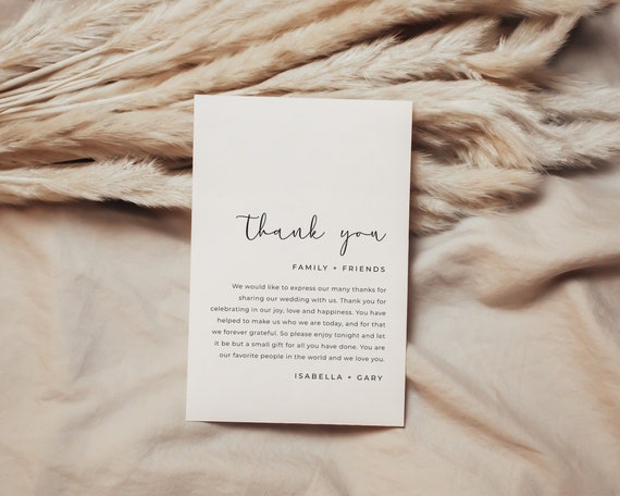 Editable Modern Minimalistic Wedding Thank You Letter Modern Napkin ...