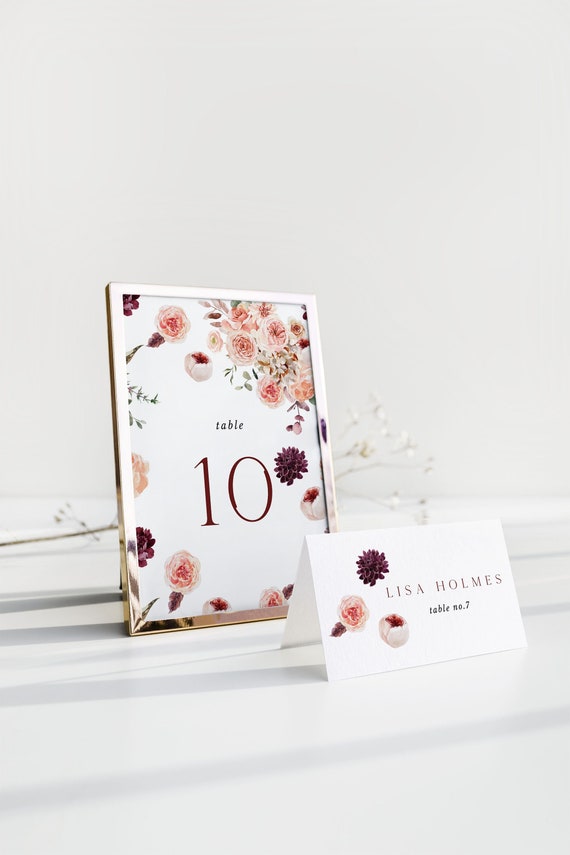 Editable Warm Flower Name Card Modern Place Card Template Printable ...