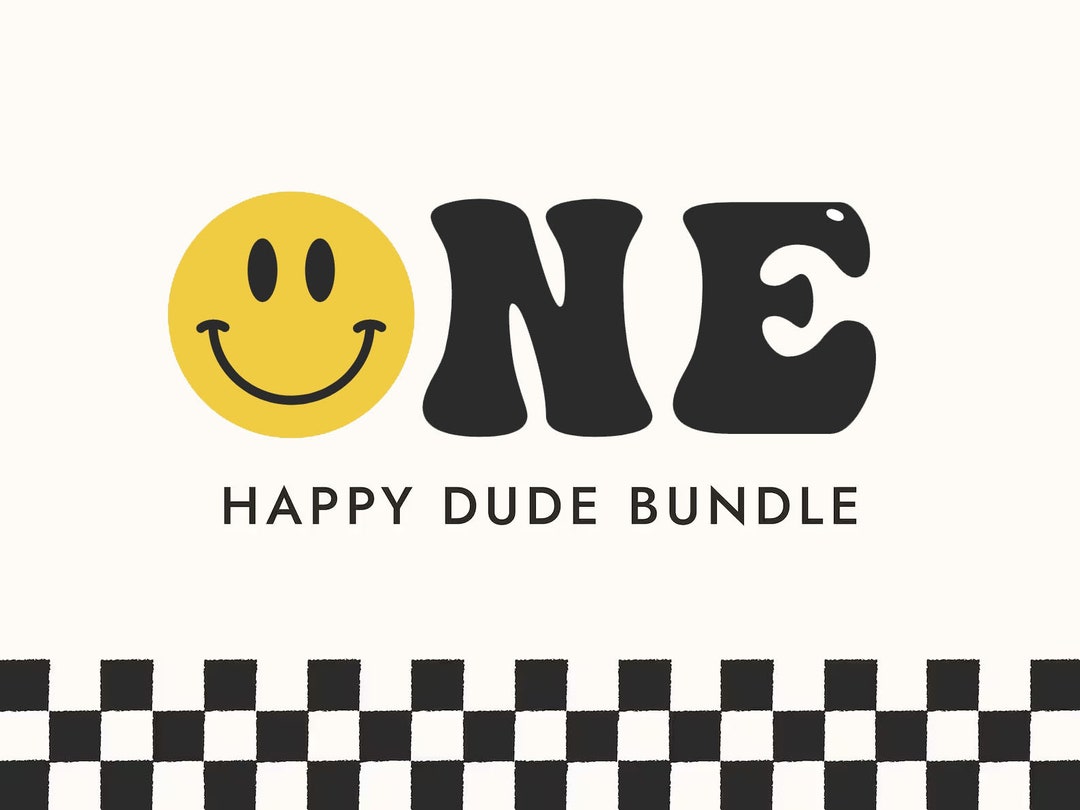 One Happy Dude Birthday Bundle Retro Smile Face All in One - Etsy
