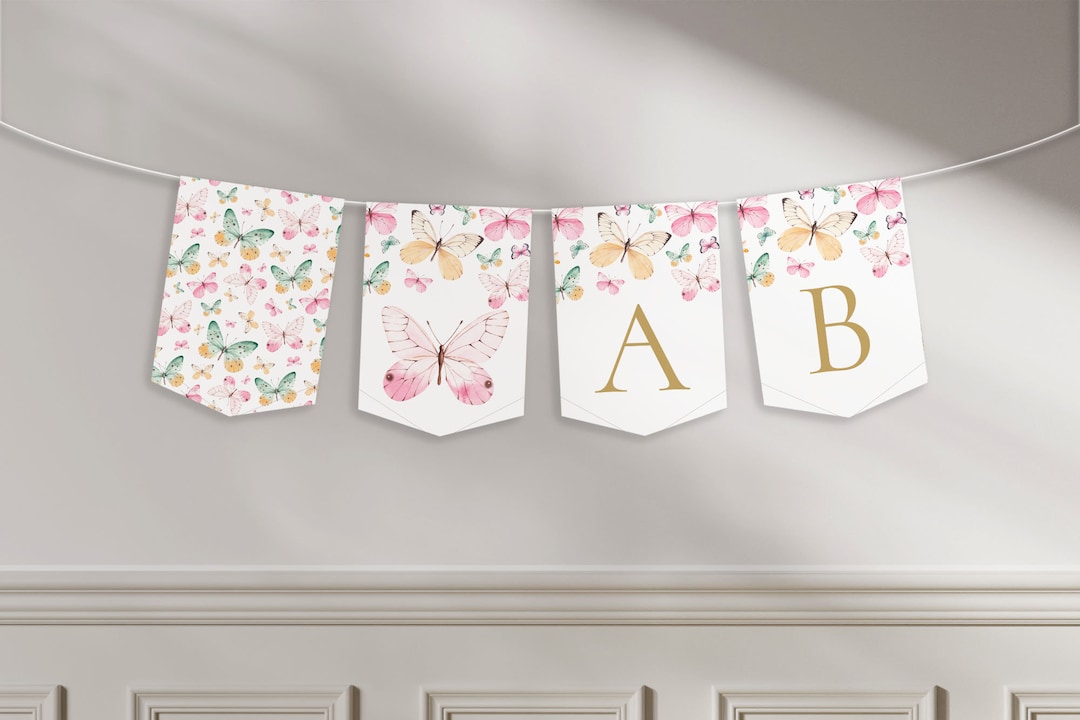 Editable Butterfly Happy Birthday Banner High Chair Banner Birthday ...
