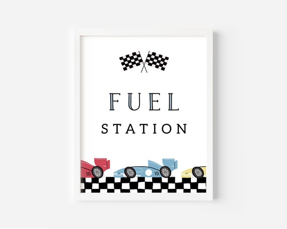 Racing Car Fuel Station Sign Modern Birthday Infographic Birthday Decor ...