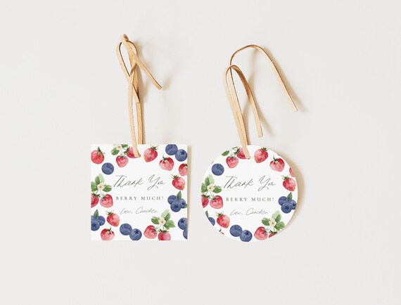 Editable Strawberry Blueberry Thank You Tag Berry Favor Tag Fruit Gift ...