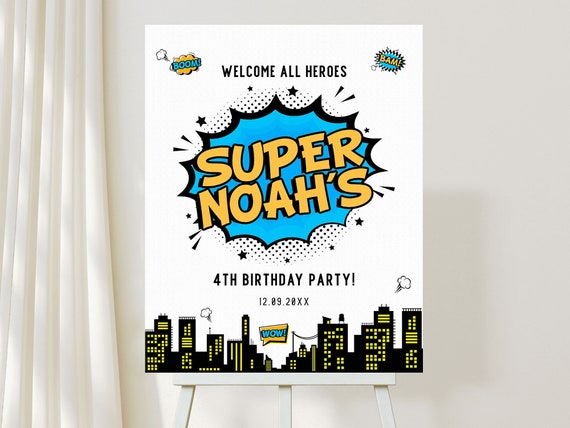 Superhero Modern Birthday Welcome Sign Superheroes Birthday Sign Custom ...