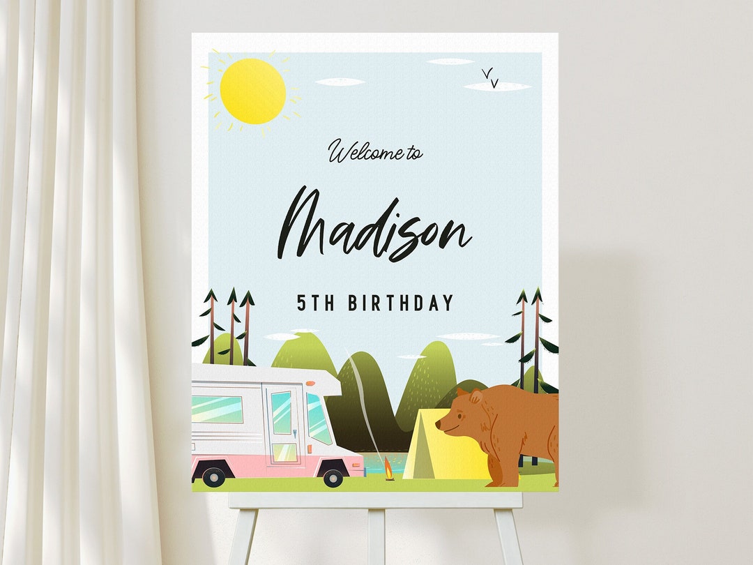 Camping Birthday One Happy Camper Party Welcome Sign Birthday Decor ...