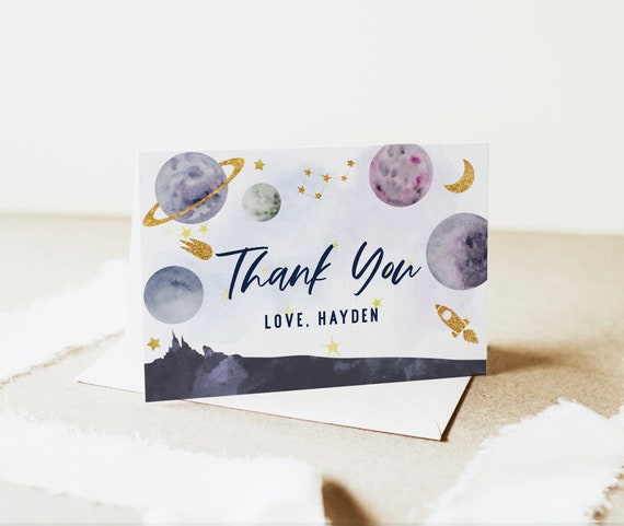 Space Thank You Card Fold Card Outer Space Modern Birthday Space Fold ...
