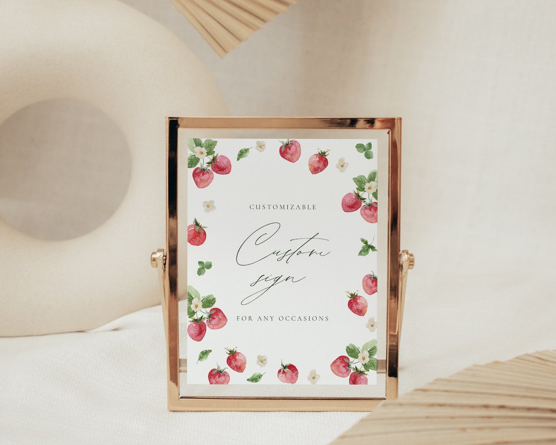 Editable Strawberry Custom Sign Birthday Party Custom Sign - Etsy